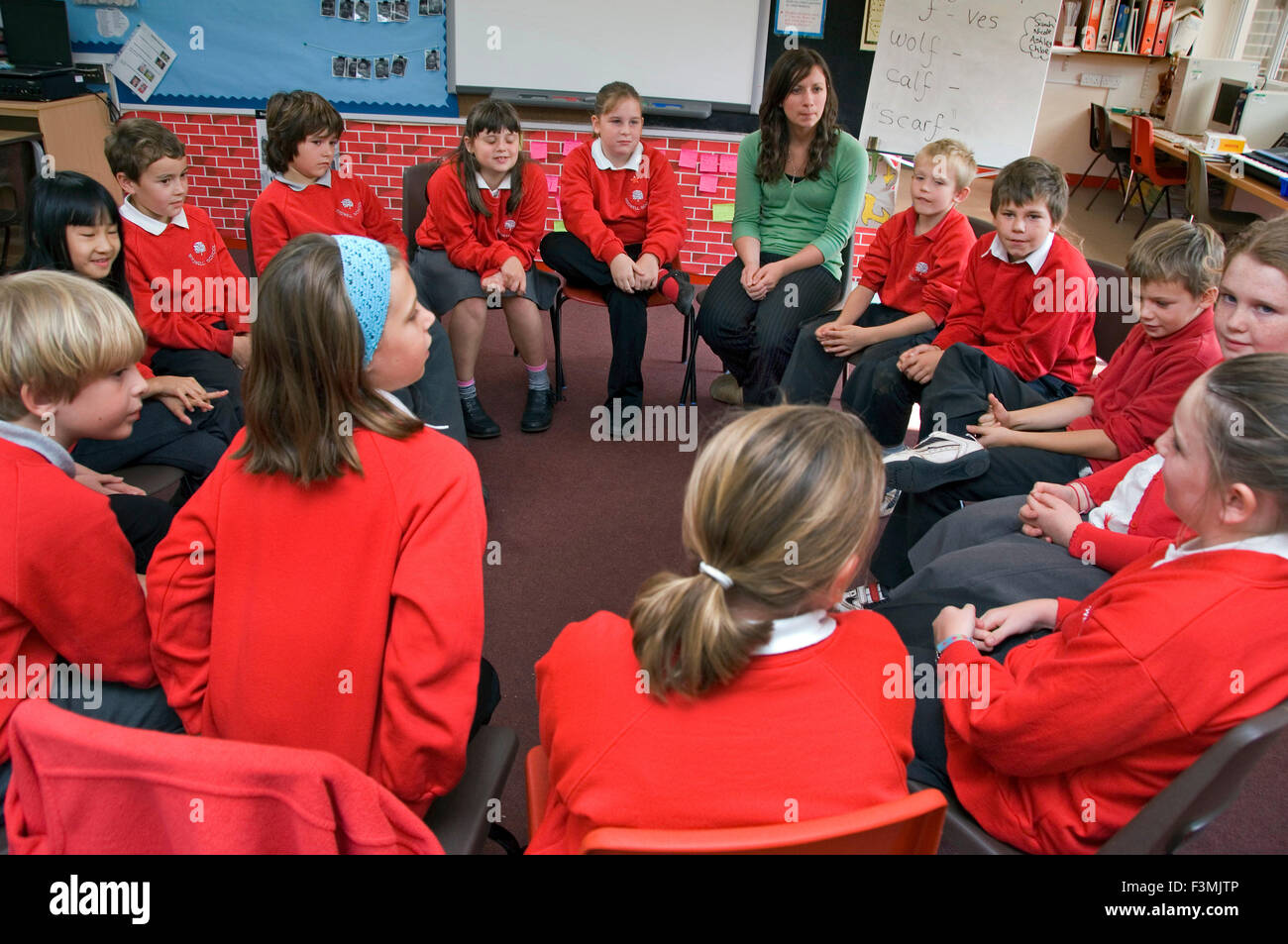 A check-in session for pupils in red uniforms at Birdwell Primary ...