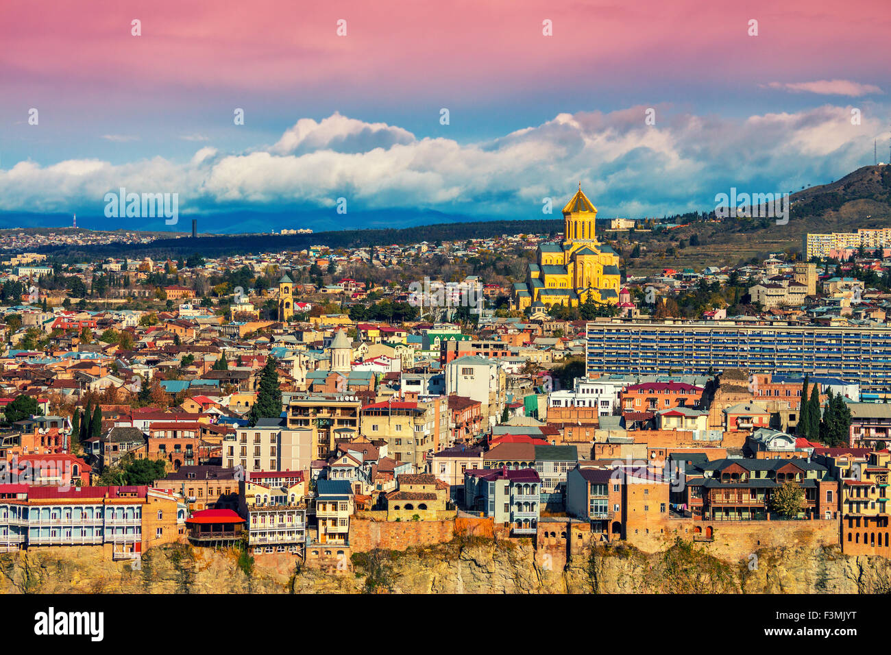 Beautiful panoramic view of Tbilisi at sunset, Georgia country Stock ...