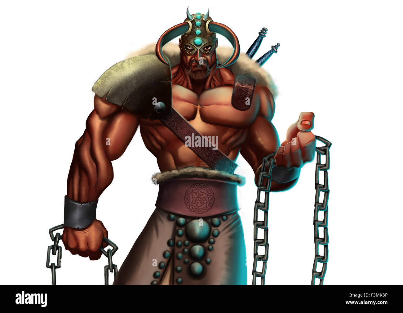 a very strong nordic warrion wearin a armor with some chains in his ...
