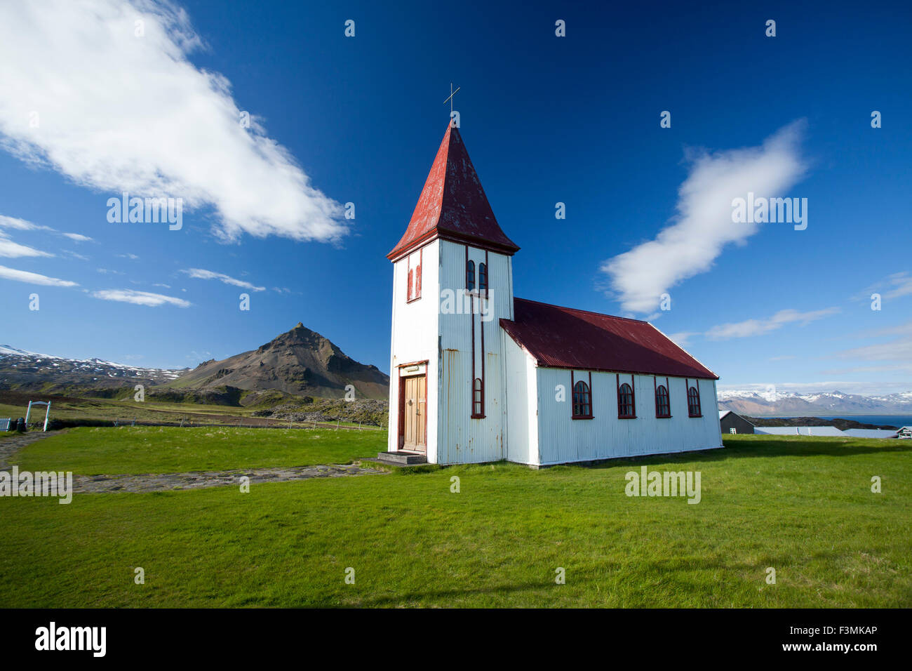 Hellnar church, Snaefellsnes Peninsula, Vesturland, Iceland Stock Photo ...