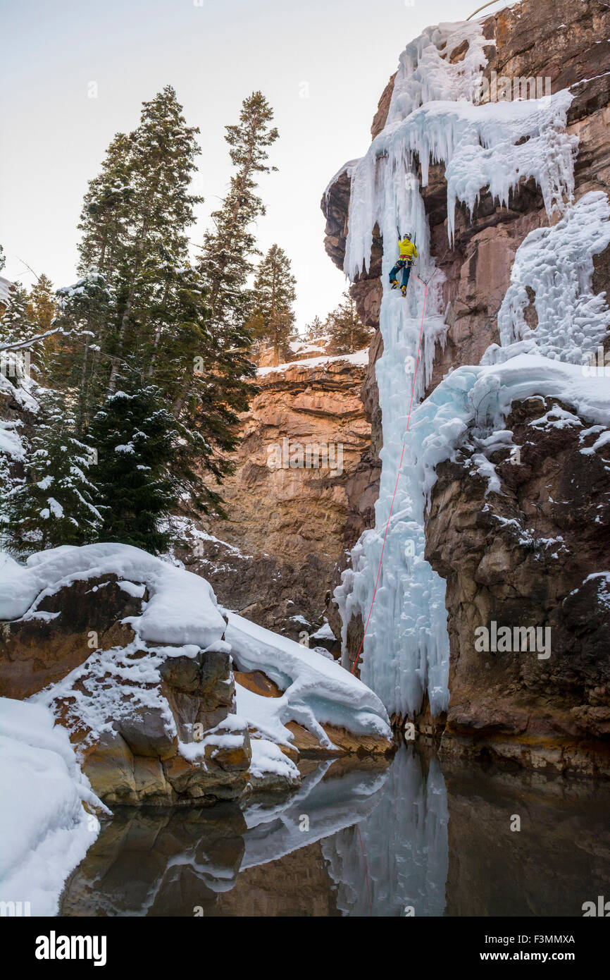 A woman ice climbing near Ouray, Colorado Stock Photo - Alamy