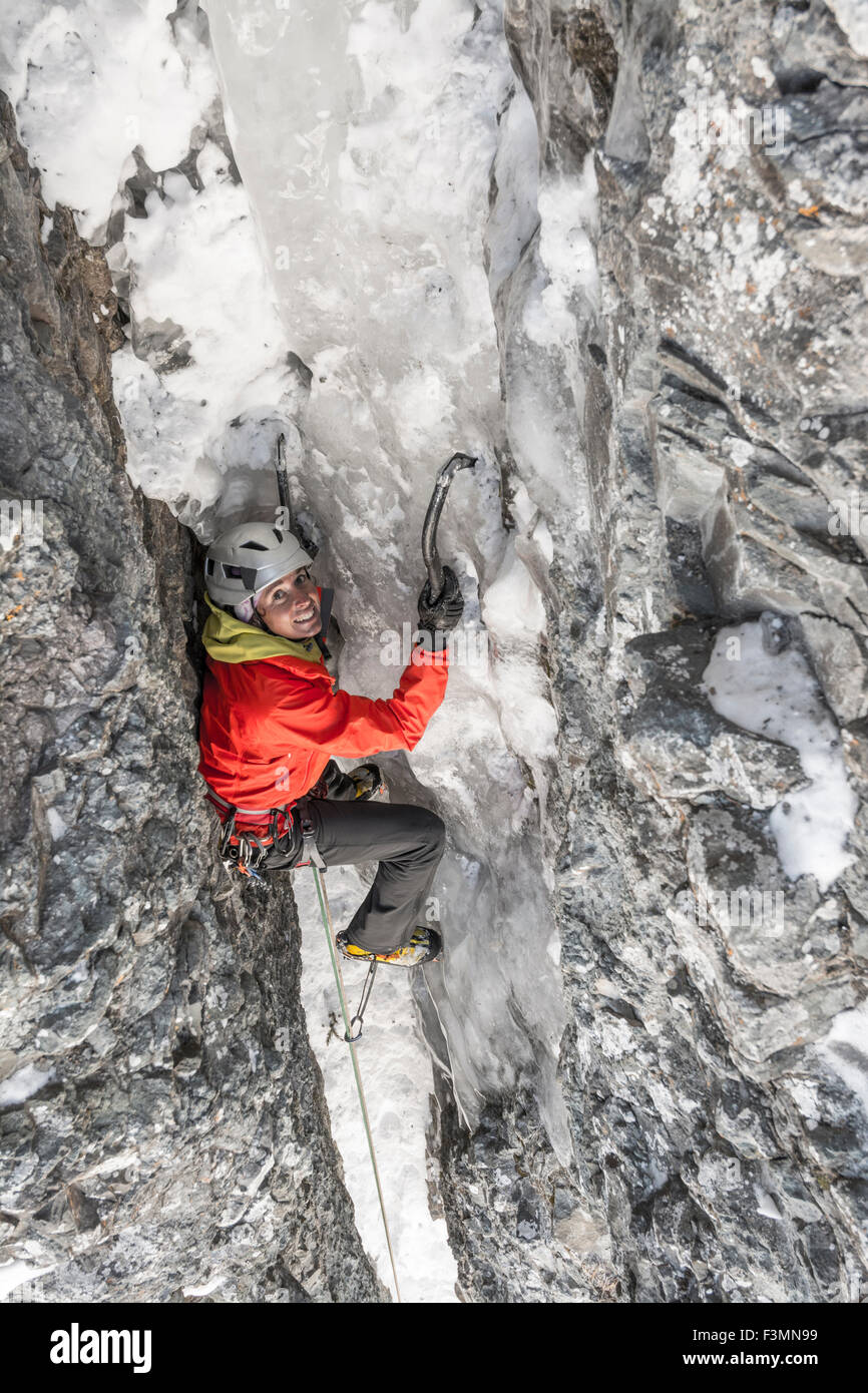 A woman ice climbing near Ouray, Colorado Stock Photo - Alamy