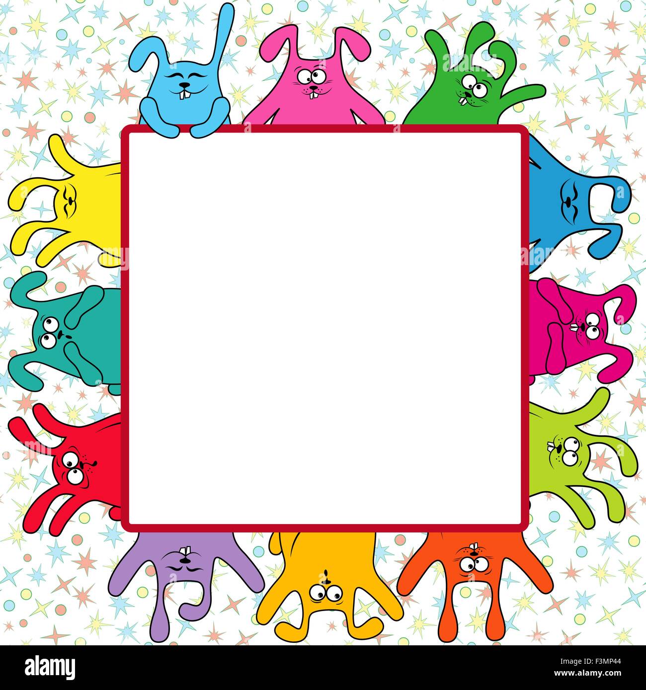 Many amusing rabbits holding a big advertising banner, vector ...