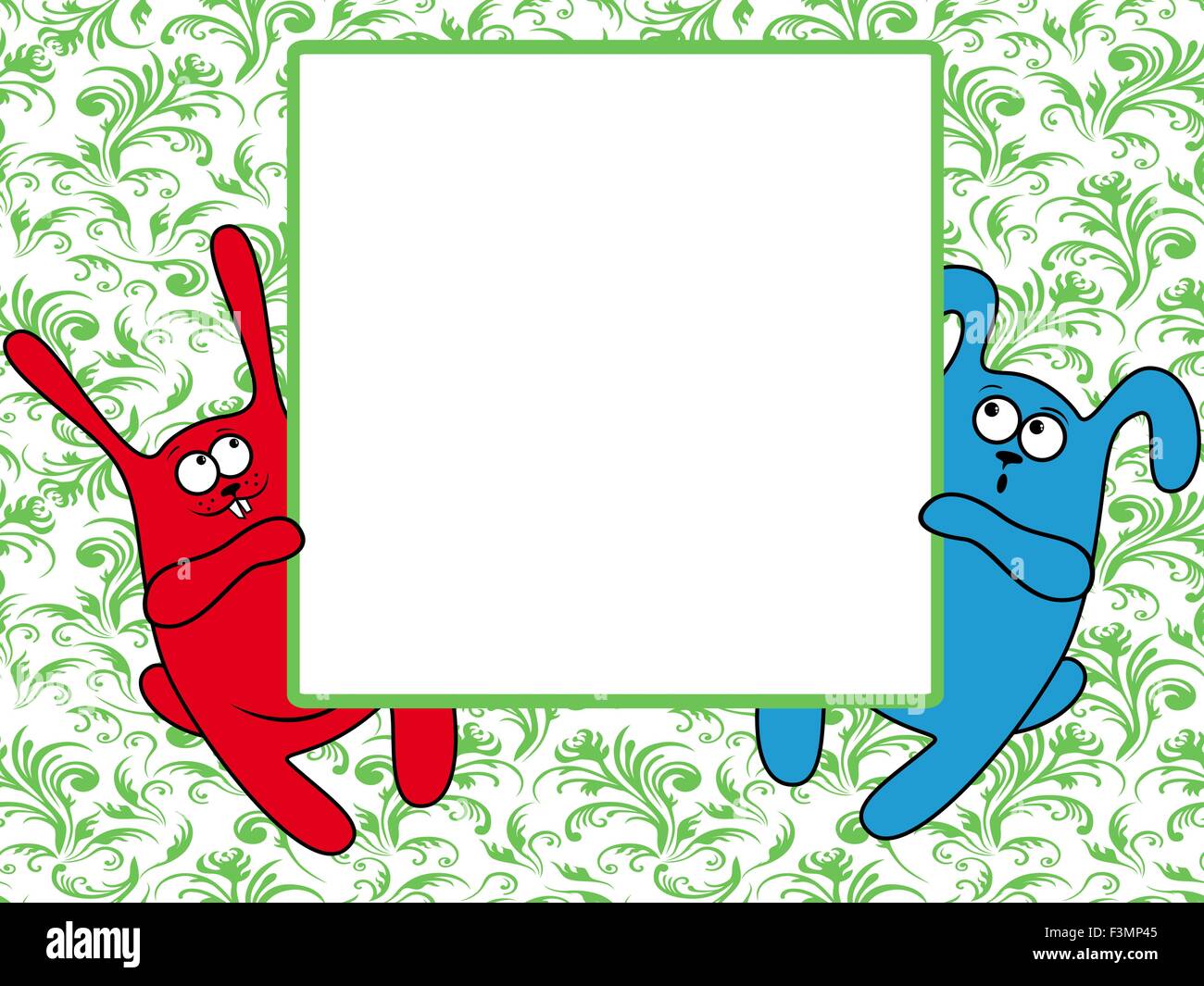 Funny rabbits holding a big advertising banner, vector illustration on ...