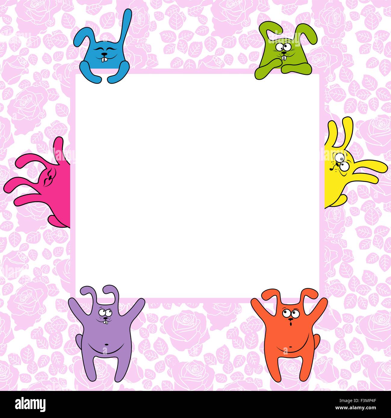 Funny rabbits holding a big advertising banner, vector illustration on ...