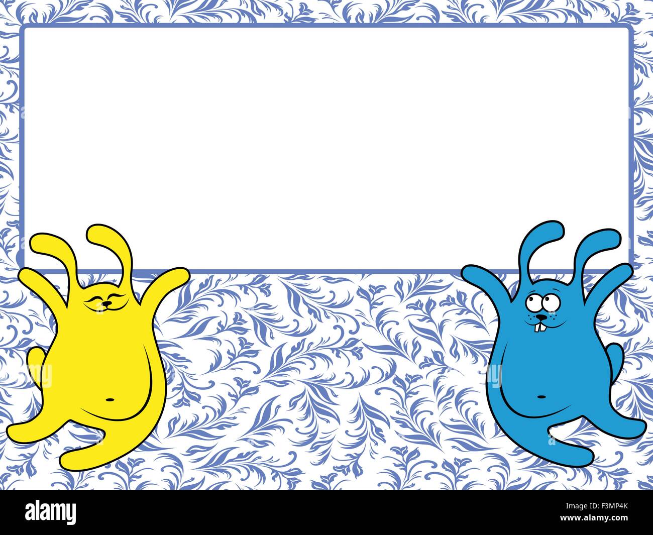 Funny rabbits holding a big advertising banner, vector illustration on ...