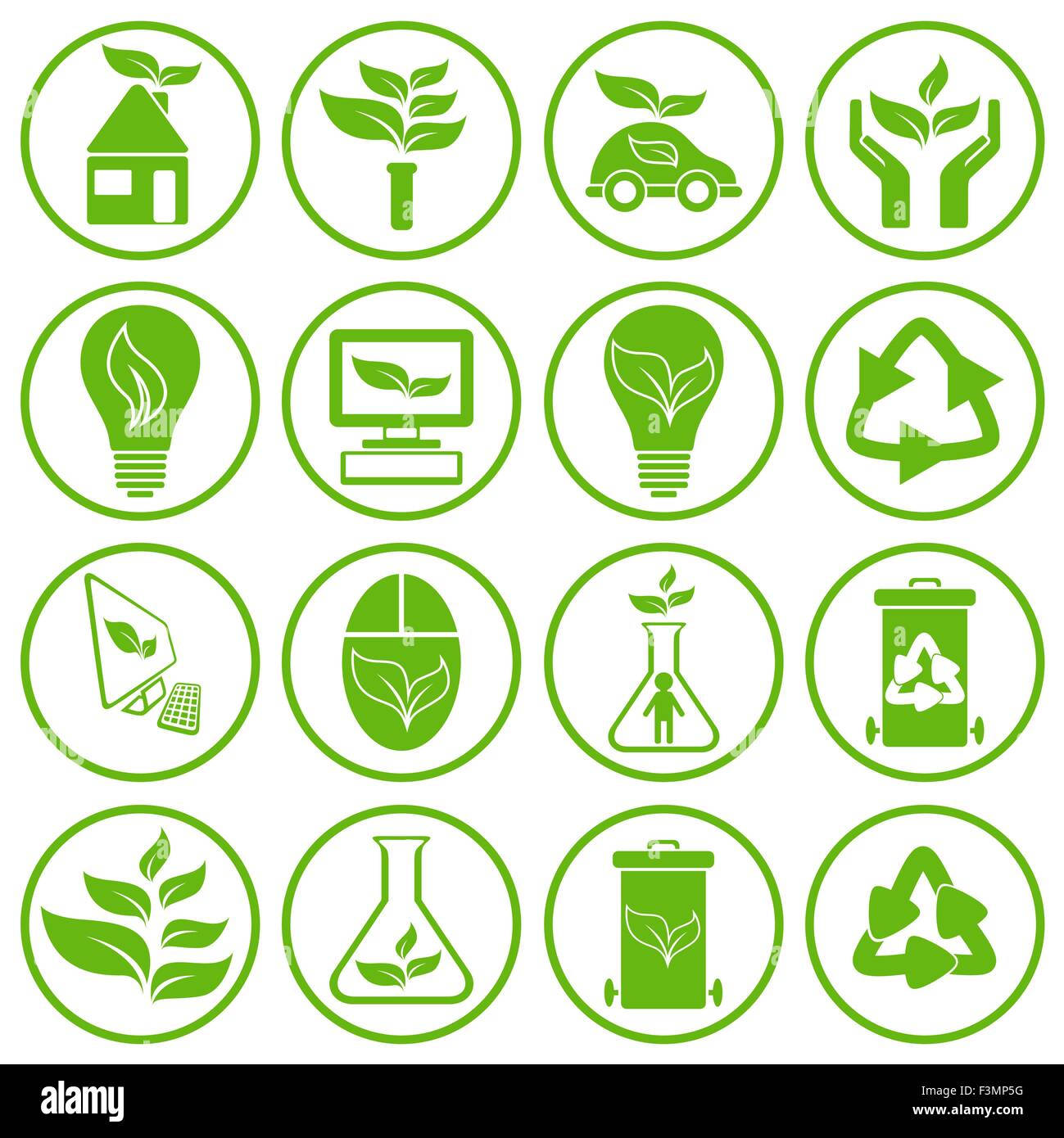 Set of sixteen green ecology icons, conceptual vector illustration ...