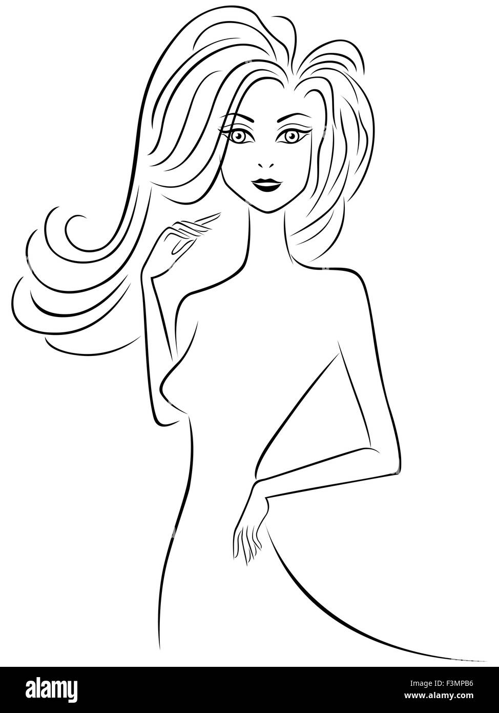 Abstract slender women outline, hand drawing vector illustration Stock ...