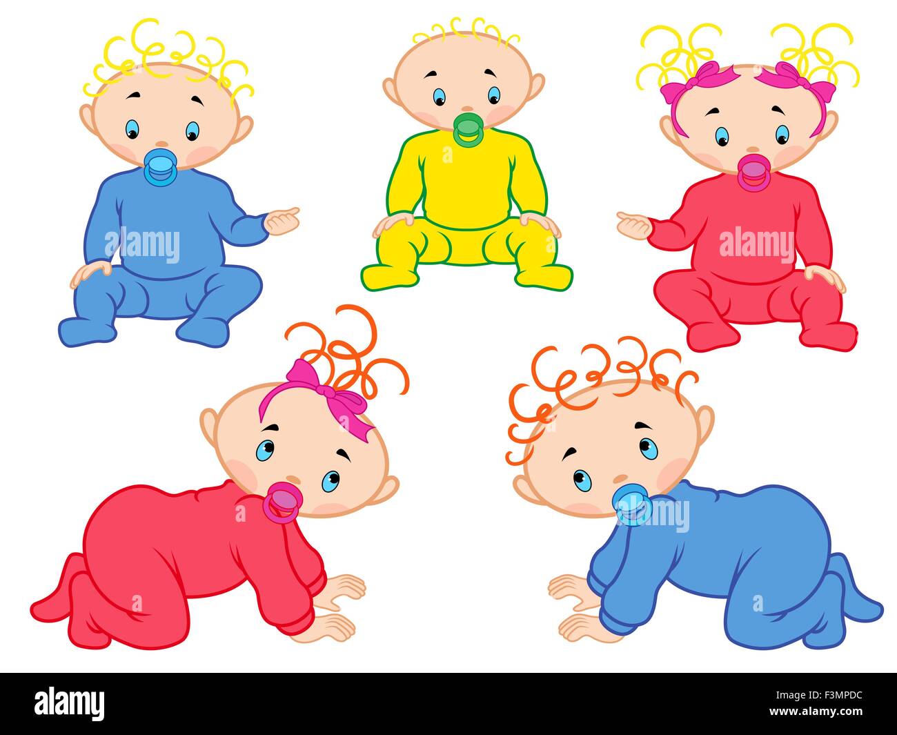 Five cartoon vector babies isolated on white background Stock Vector ...