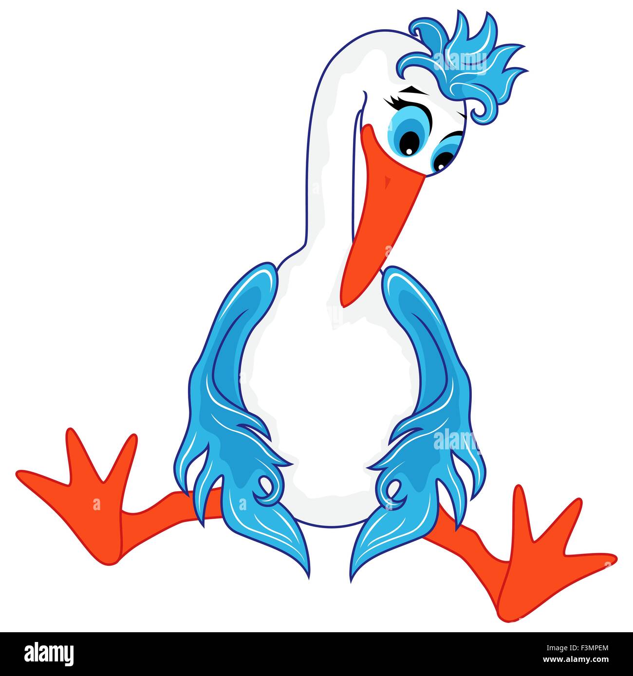 Funny stork sitting wearily, hand drawing cartoon vector illustration ...