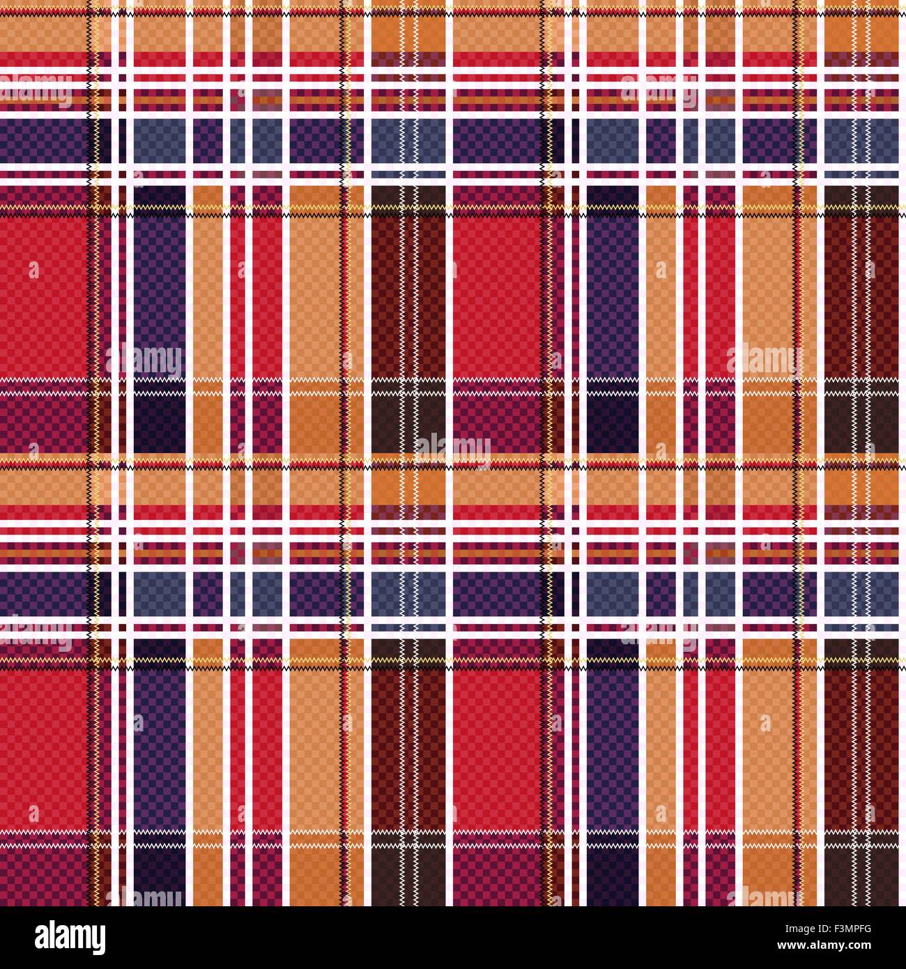 Rectangular seamless vector pattern as a tartan plaid mainly in red and ...