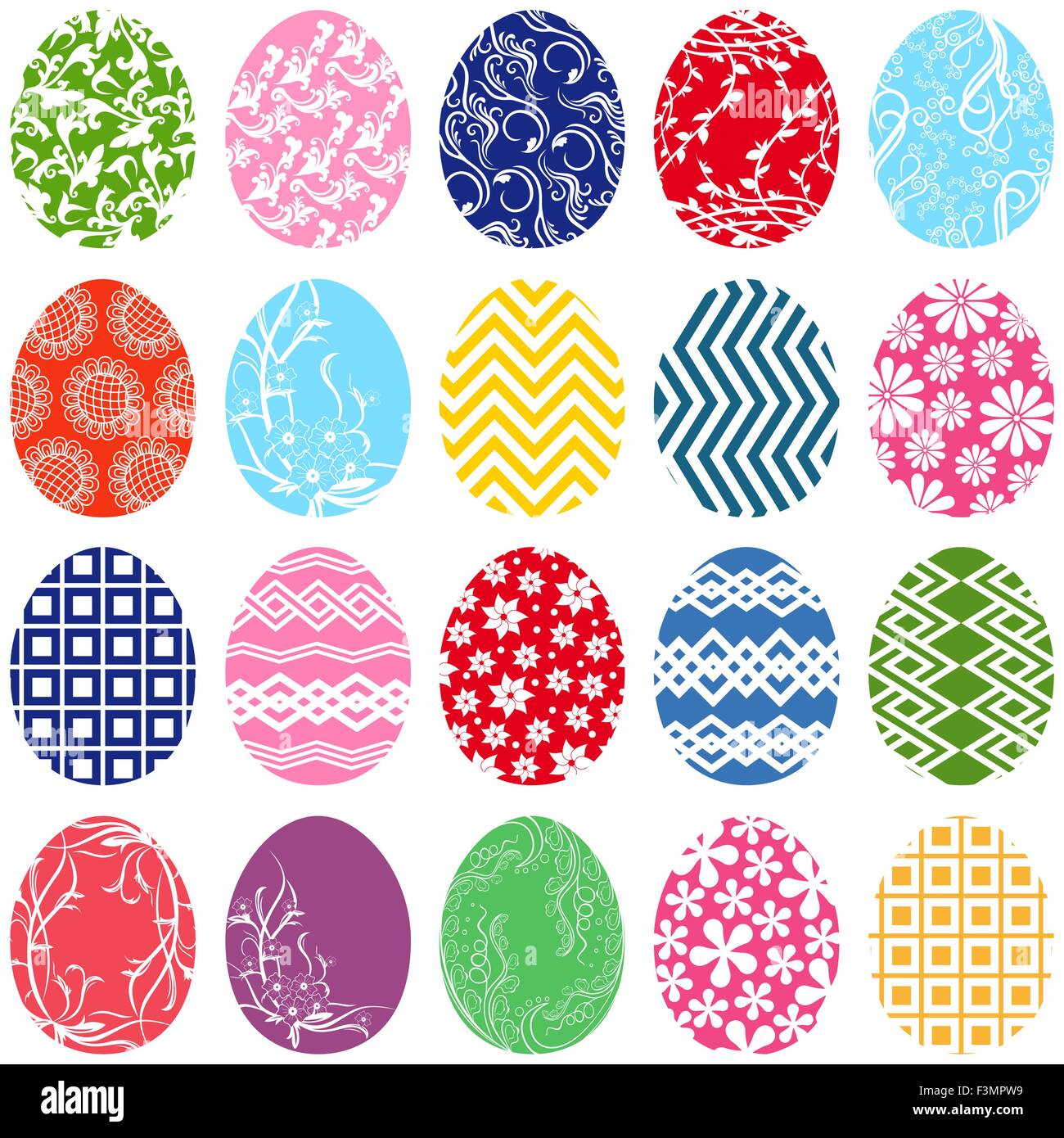 Set of twenty ornamental Easter eggs, hand drawing vector illustration ...
