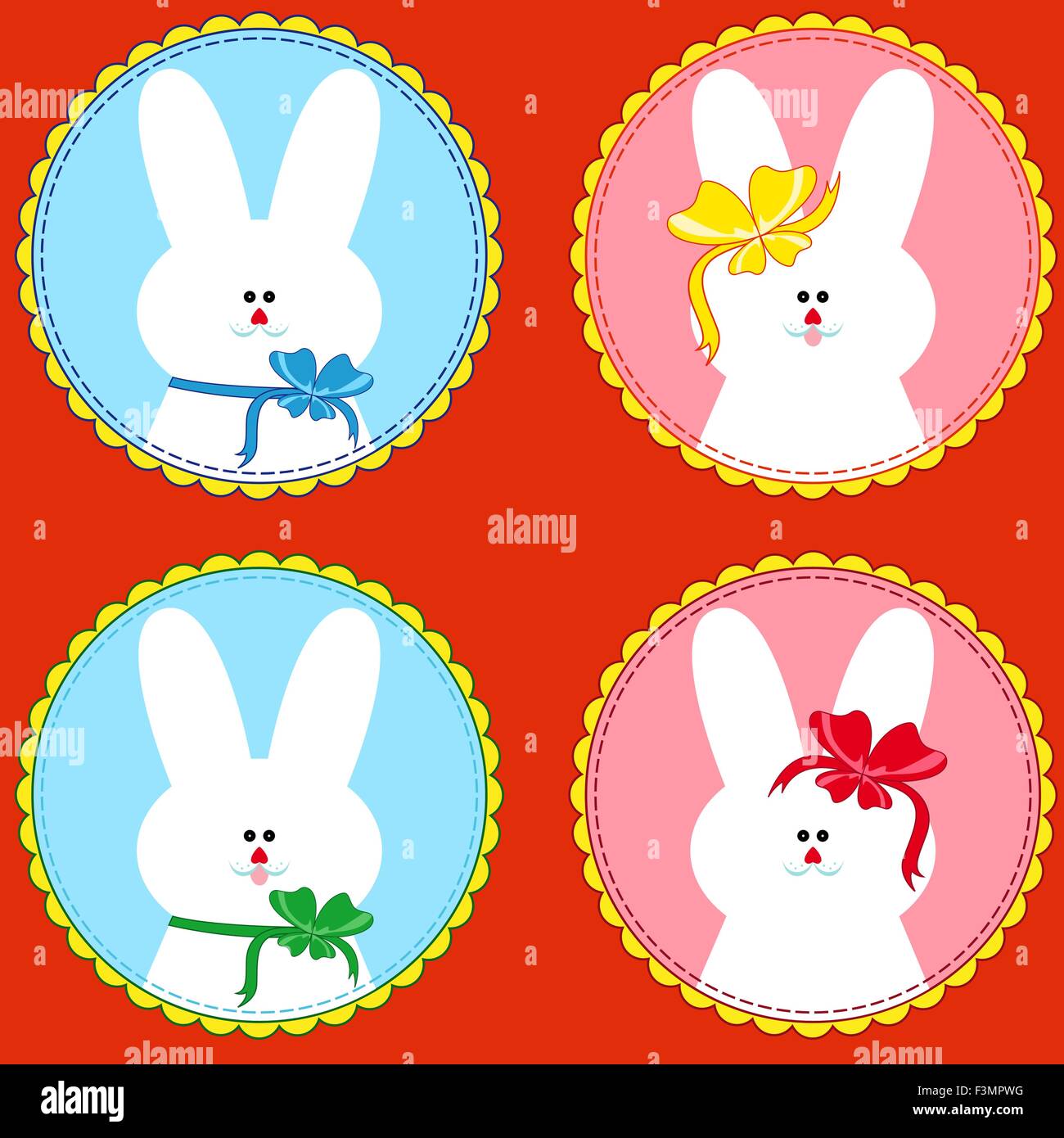 Set of four funny rabbits in round frameworks, hand drawing vector ...