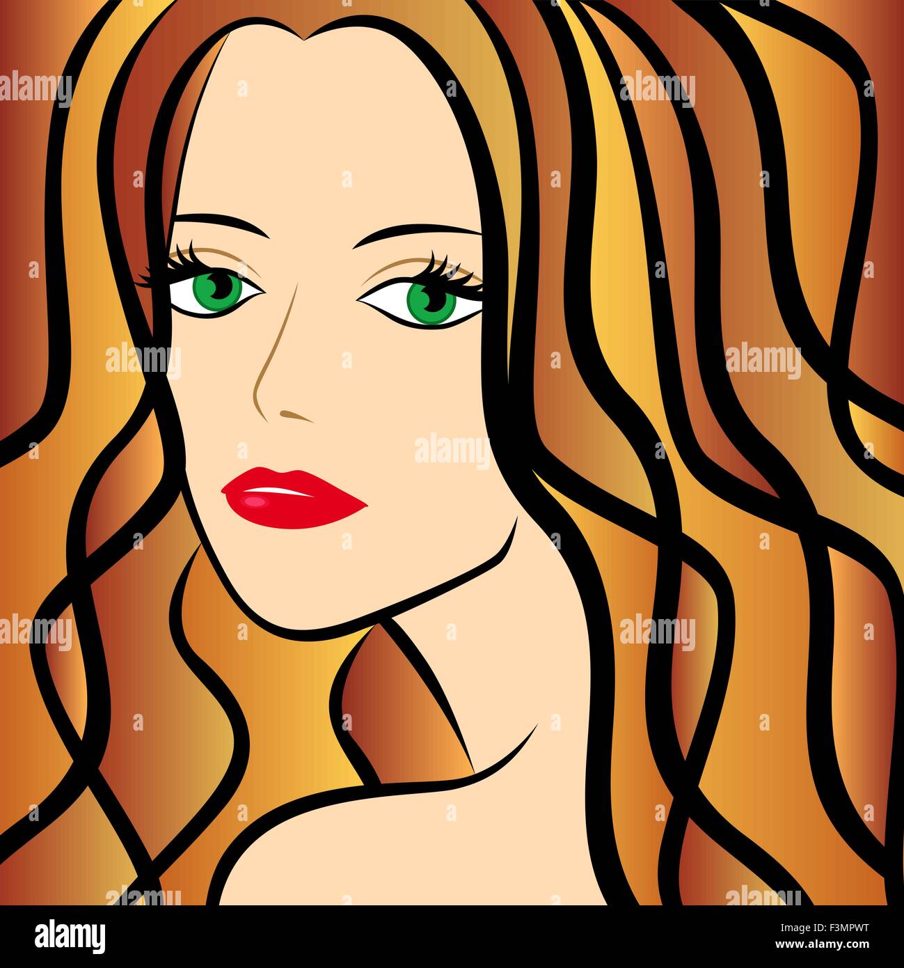 Abstract female half turn portrait with chestnut hair, colorful hand ...