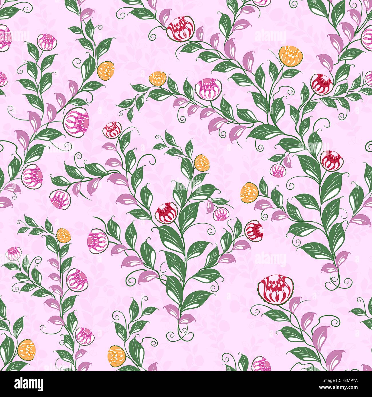 Floral seamless vector pattern with flowering plants, hand drawing ...