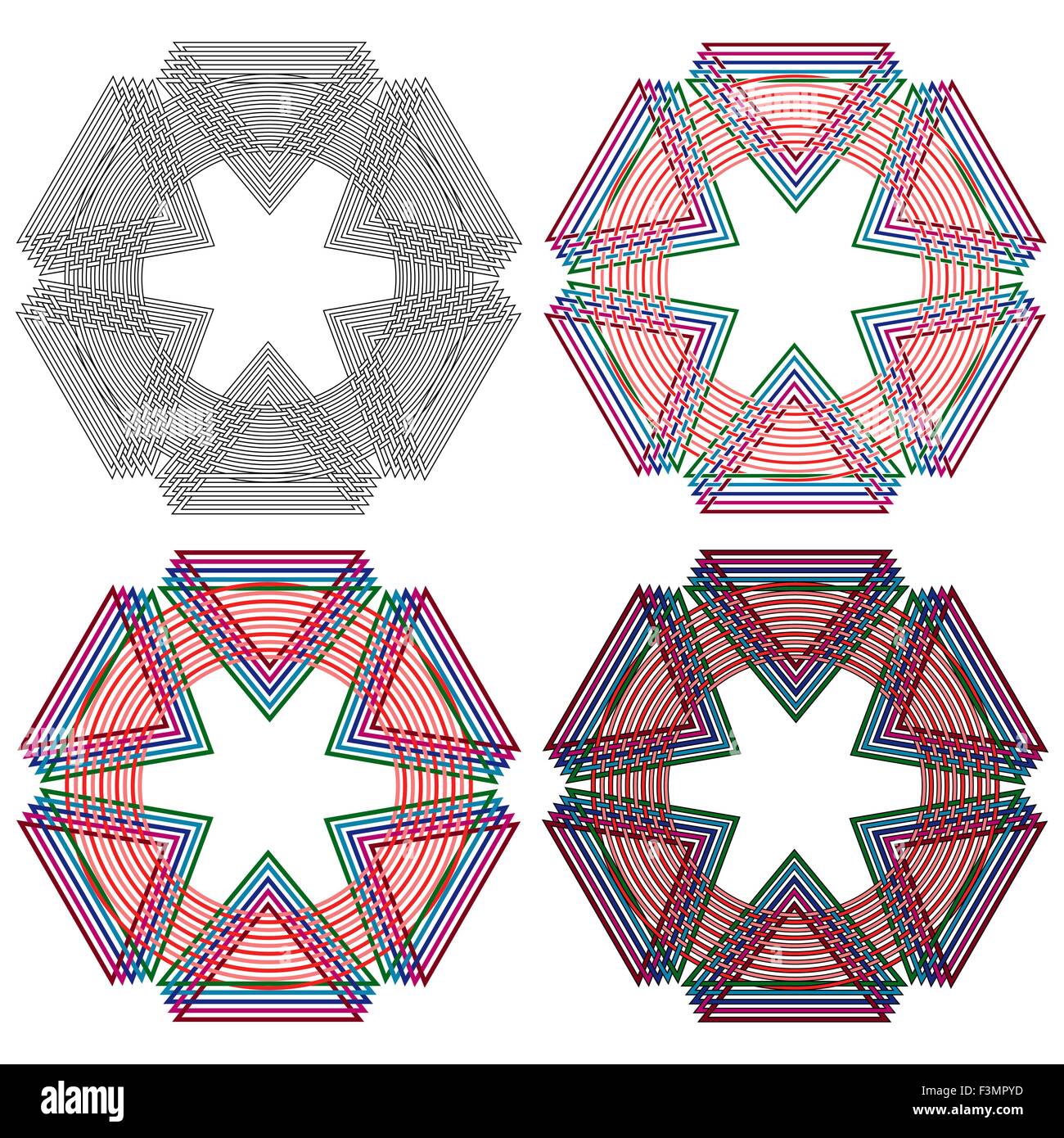 Four abstract colorful vector circular colorful shapes with triangles ...
