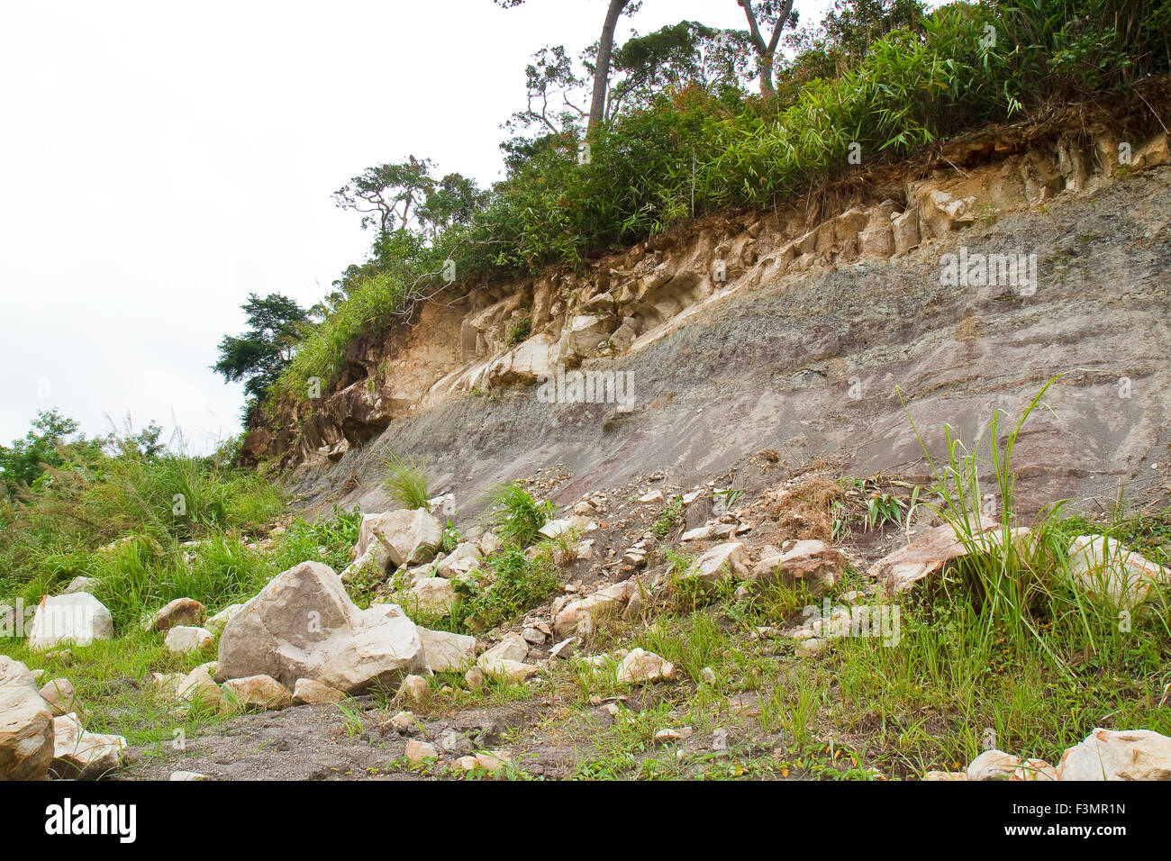 Rock slides along the street,thailand Stock Photo - Alamy