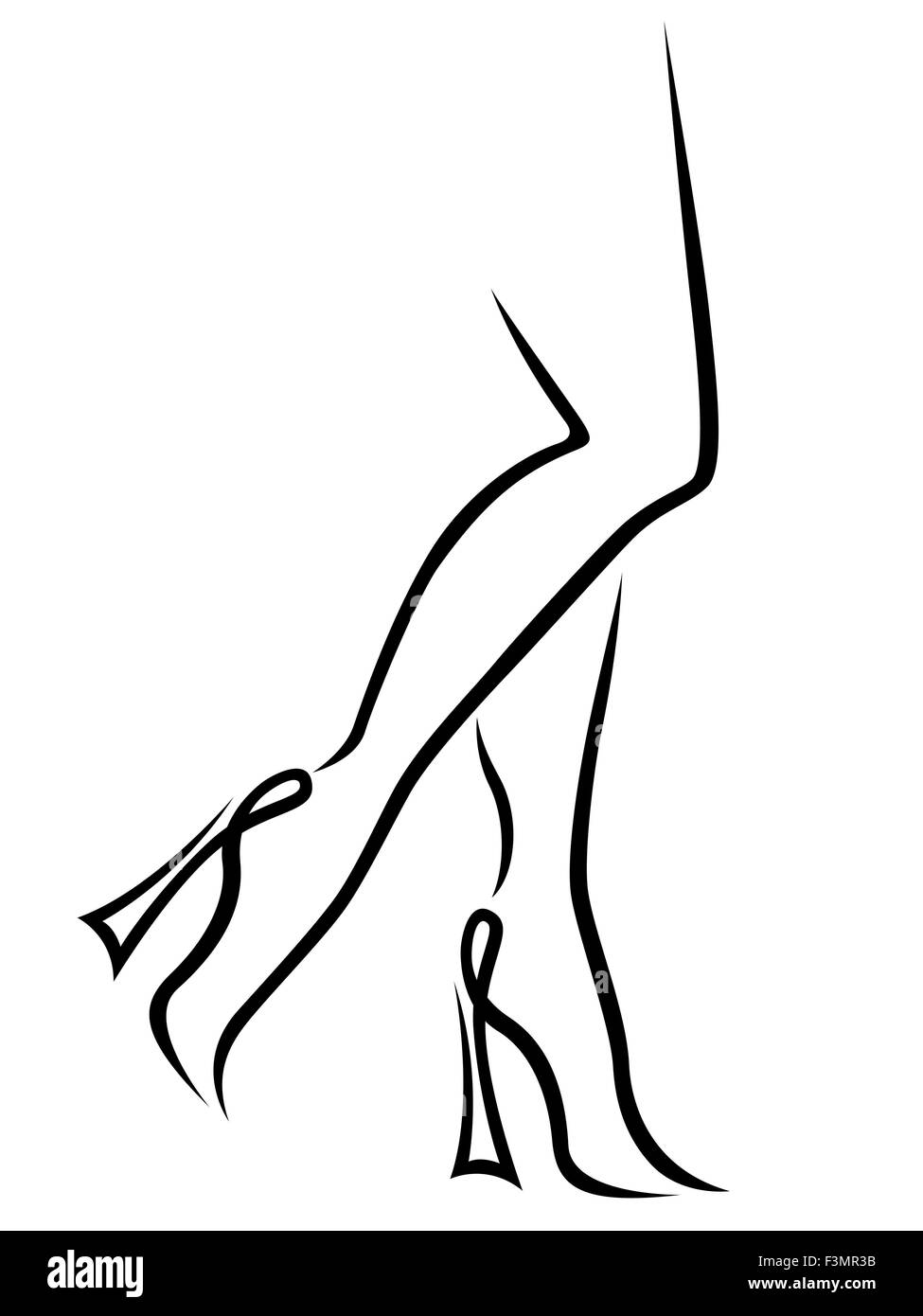 Abstract outline of graceful women legs in stylish footwear, black over ...