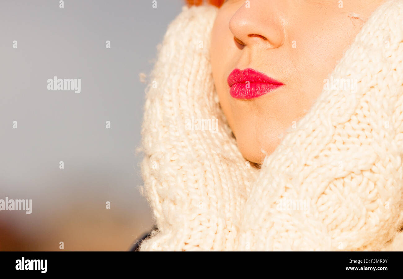 Winter Fashion Beauty Face Portrait Redhaired Young Woman In Warm