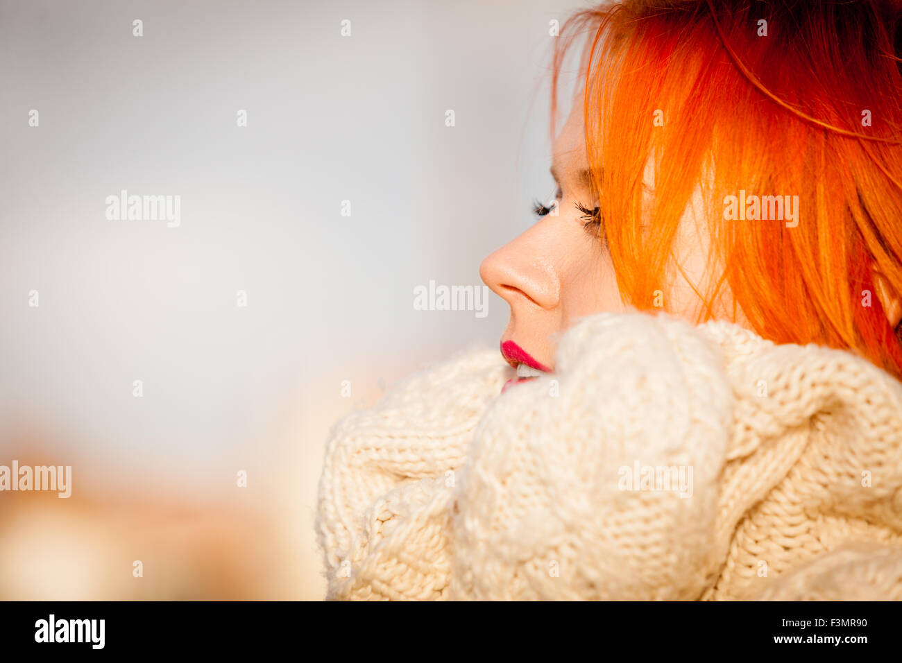 Winter Fashion Beauty Face Portrait Redhaired Young Woman In Warm