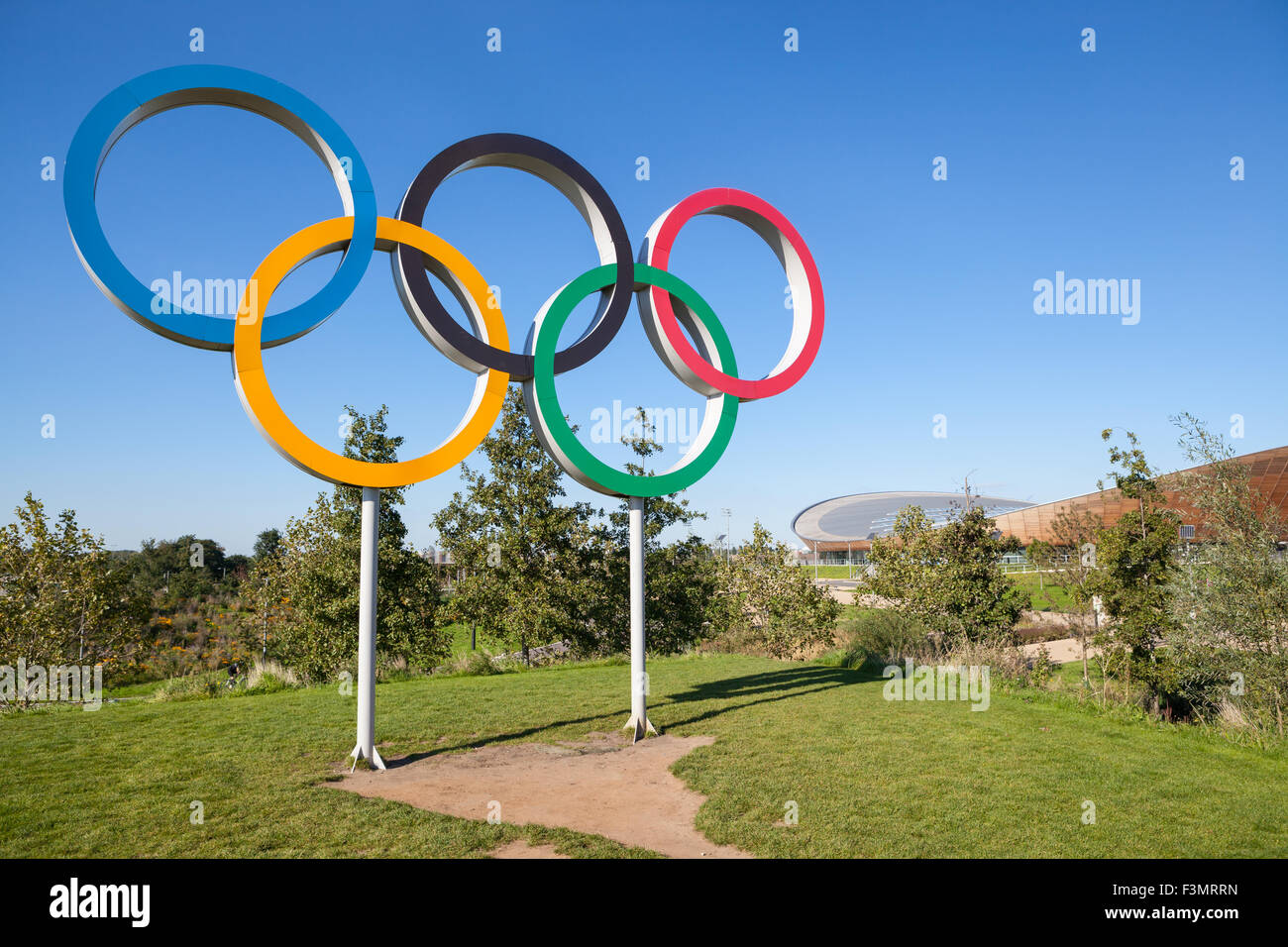 The Olympic Games symbol and Velodrome cycle arena in the new Queen ...