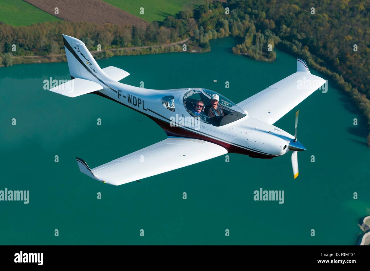 France, Bas Rhin (67), Aerospool Dynamic plane flying over a gravel ...
