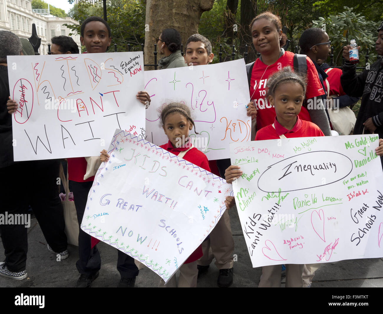 The "Stand for School Equality Rally" at Cadman Plaza on October 7 ...