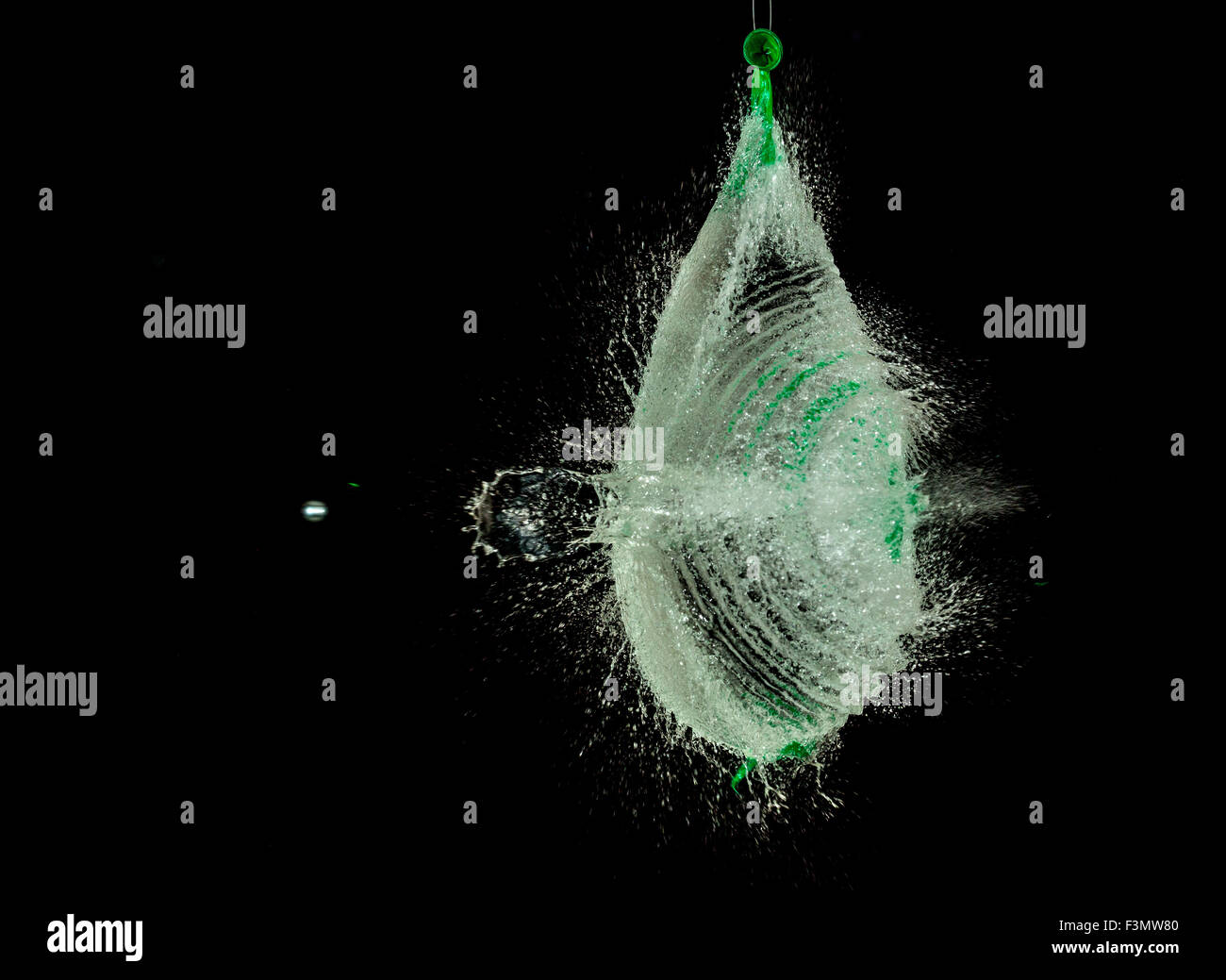 high speed photo of bursting water filled balloon shot with a blow dart ...