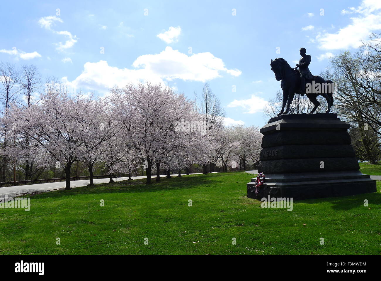 General George G. Meade Equestrian Monument and Cherry Blossoms Stock ...