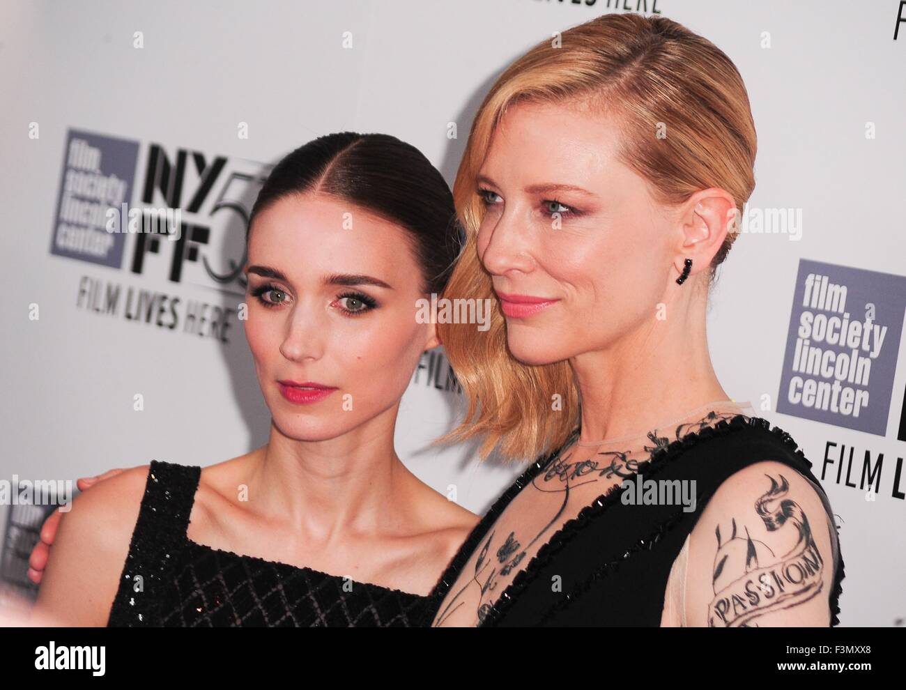 New York, NY, USA. 9th Oct, 2015. Rooney Mara, Cate Blanchett at ...
