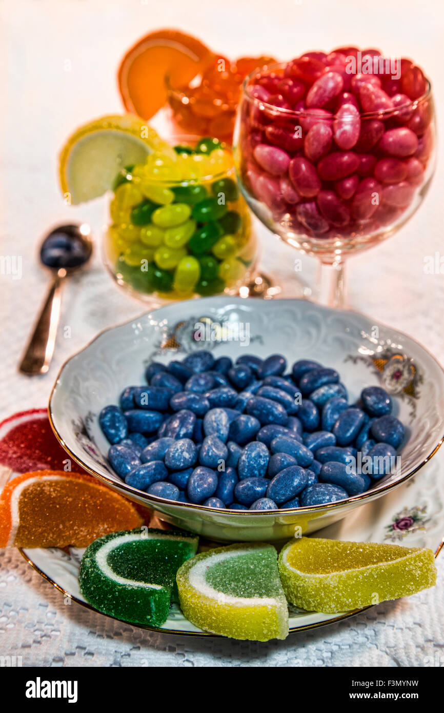 An assortment of candy delights in a place setting Stock Photo - Alamy