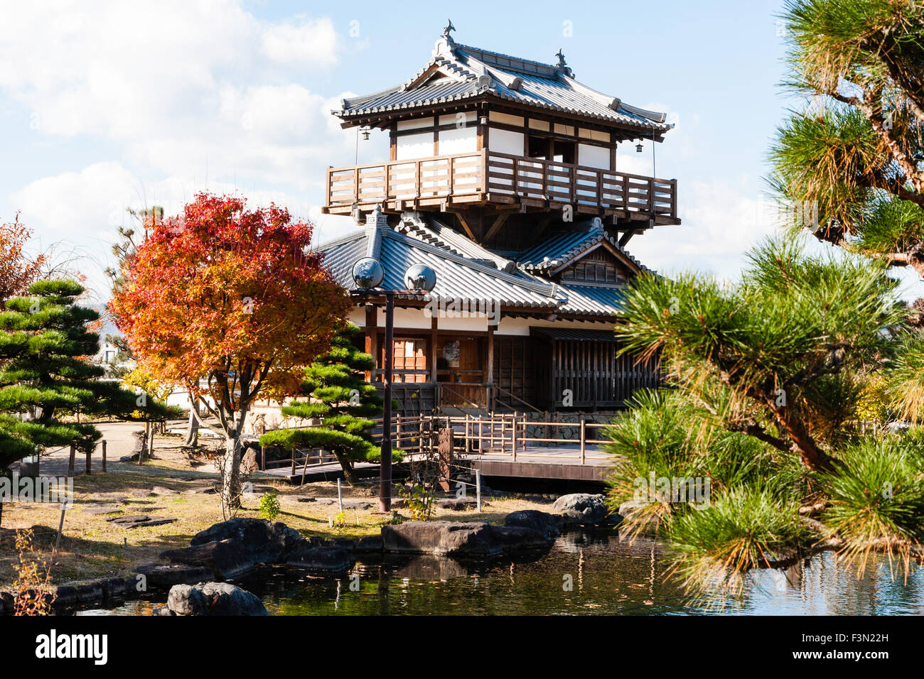 Japanese castle at Ikeda, near Osaka. The keep is constructed in the ...