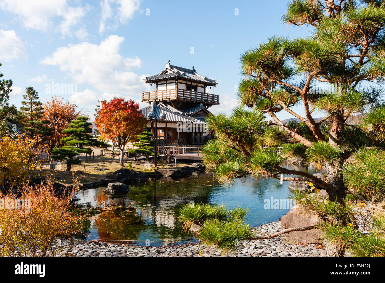 Japanese castle at Ikeda, near Osaka. The keep is constructed in the ...