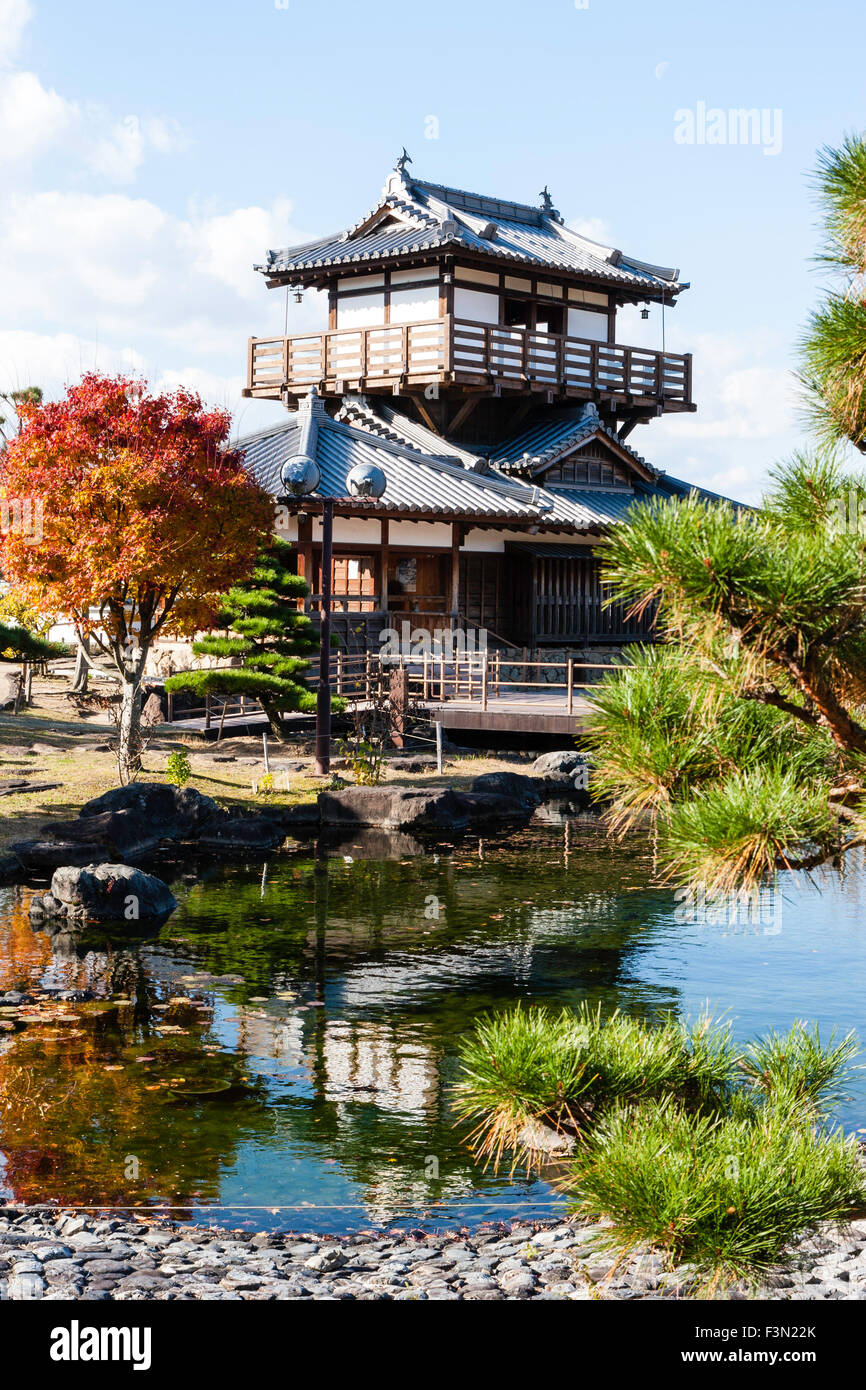 Japanese castle at Ikeda, near Osaka. The keep is constructed in the ...