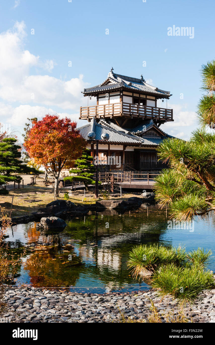 Japanese castle at Ikeda, near Osaka. The keep is constructed in the ...