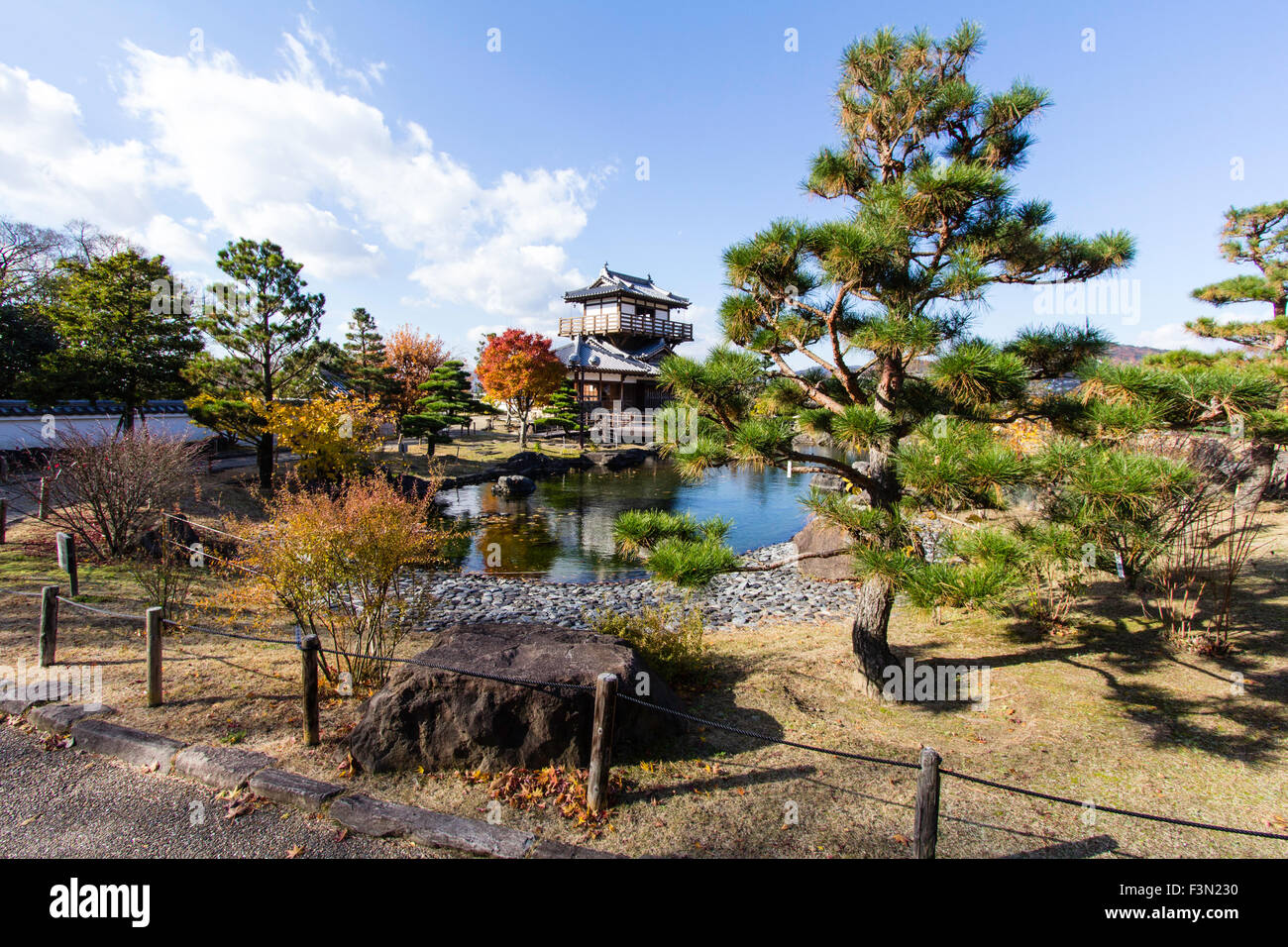 Japanese castle at Ikeda, near Osaka. The keep is constructed in the ...