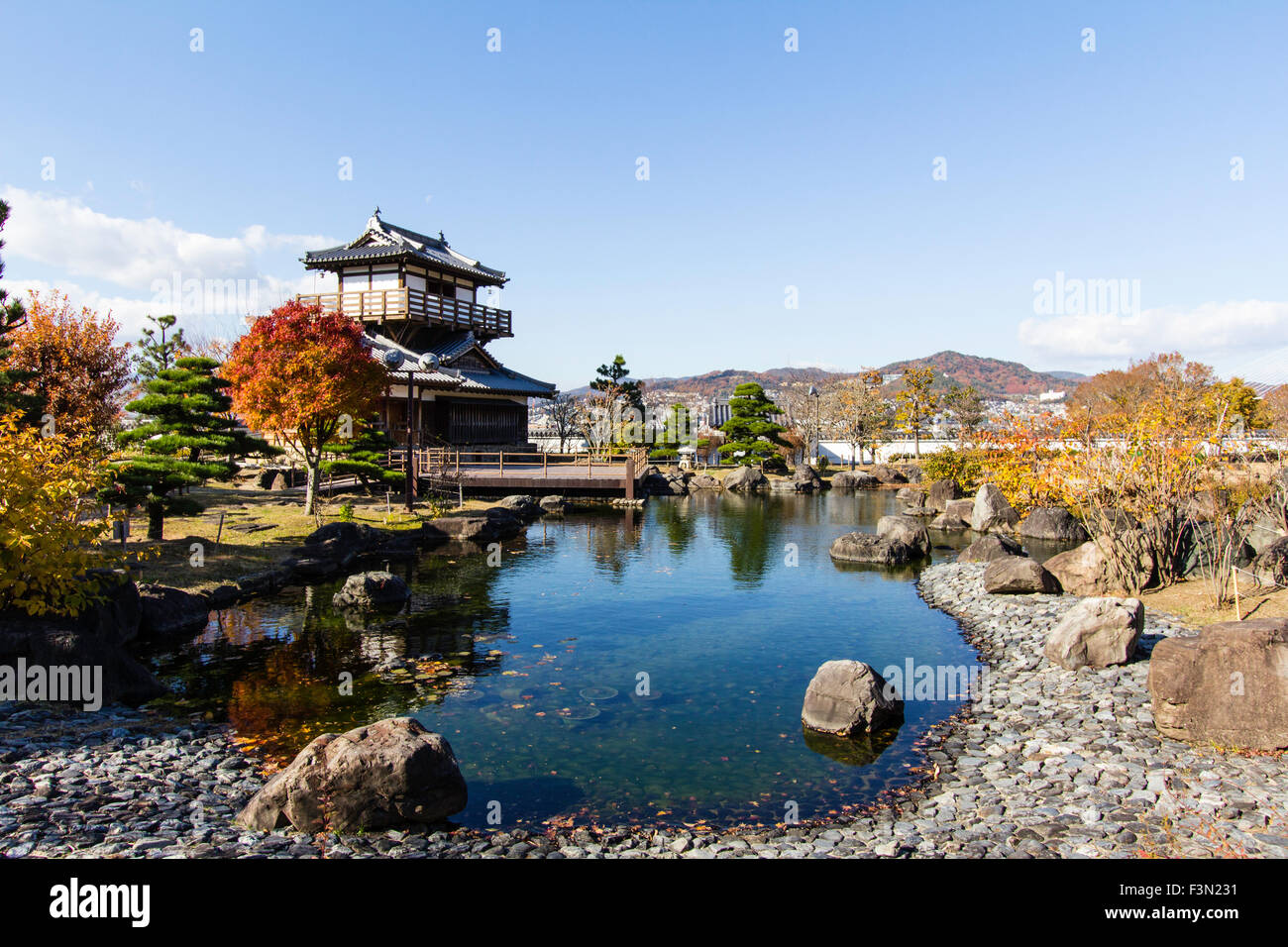 Japanese castle at Ikeda, near Osaka. The keep is constructed in the ...