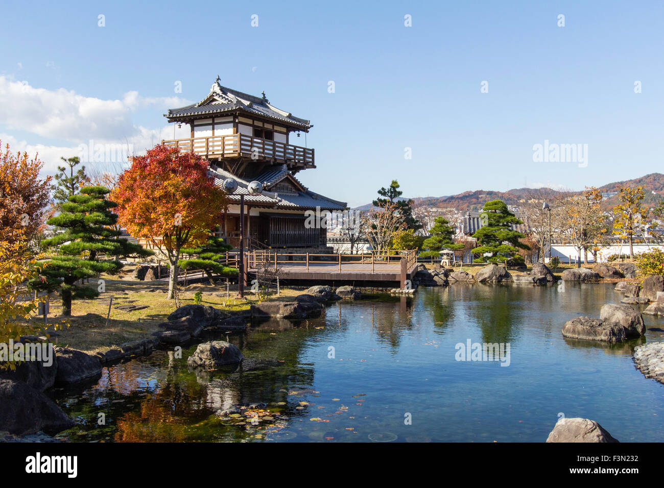Japanese castle at Ikeda, near Osaka. The keep is constructed in the ...