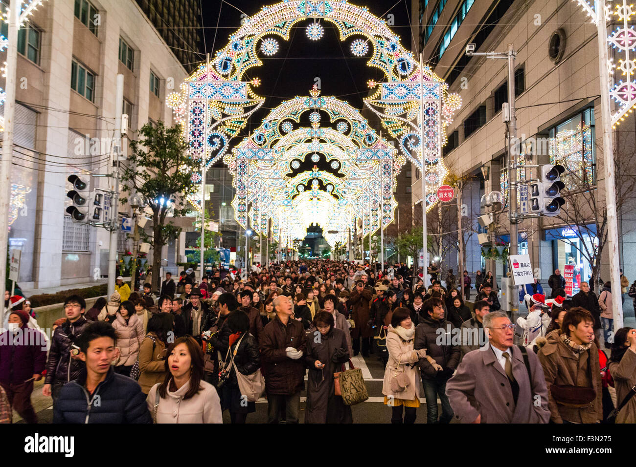 Kobe Luminarie, winter festival of light. Seemingly endless crowd ...