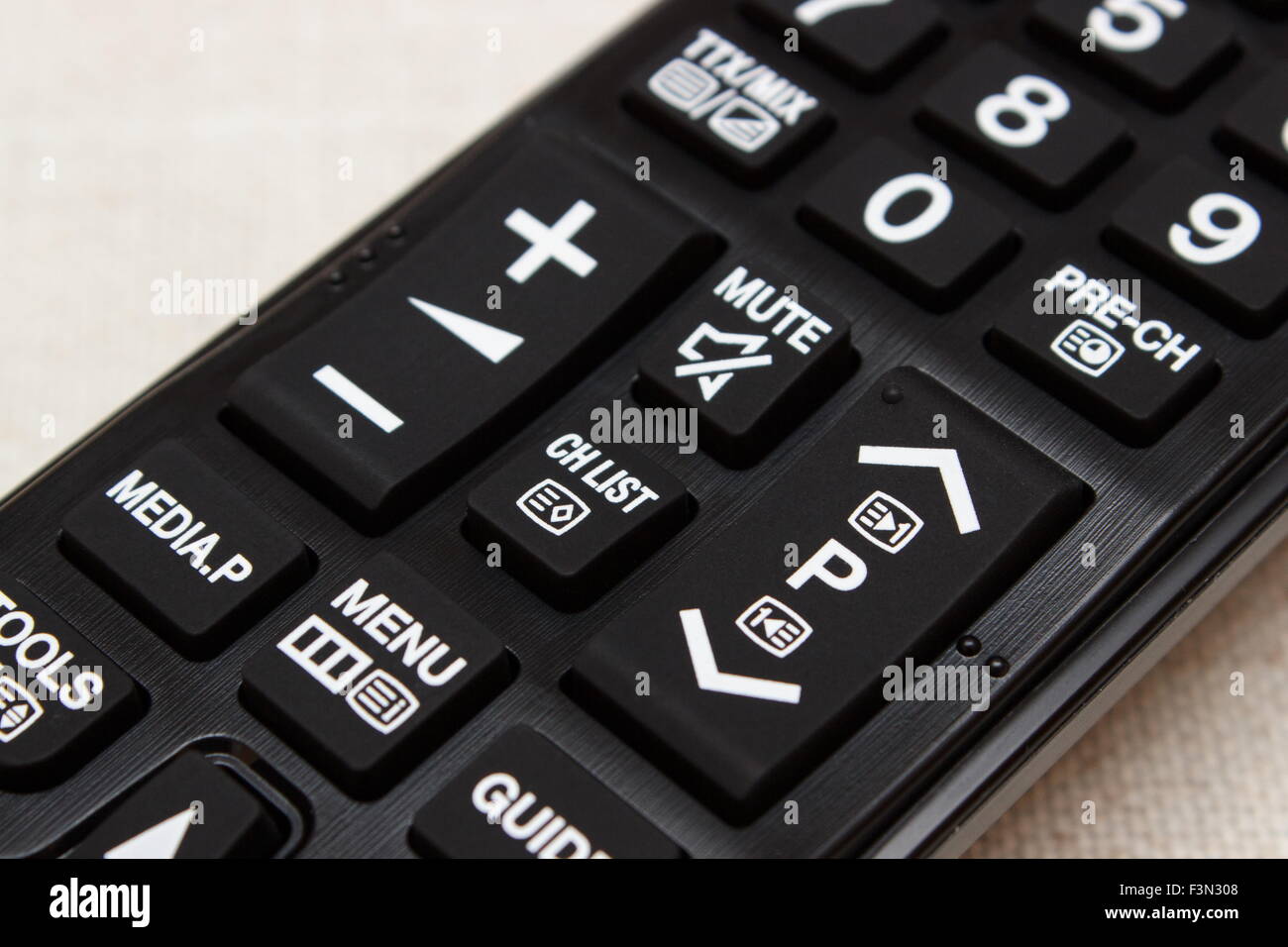 Buttons on infrared remote control for television Stock Photo - Alamy