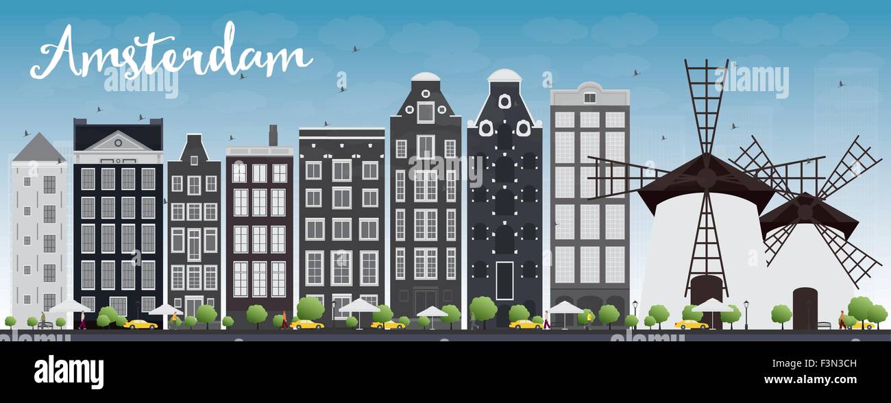 Amsterdam skyline illustration hi-res stock photography and images - Alamy