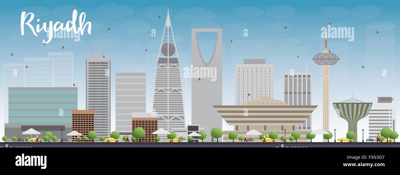 Riyadh skyline with grey buildings and blue sky. Vector illustration ...