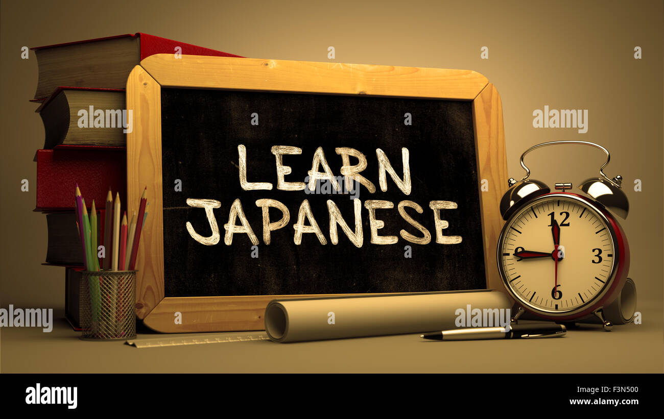 Learn JapaneseHandwritten by white Chalk on a Blackboard Stock Photo ...
