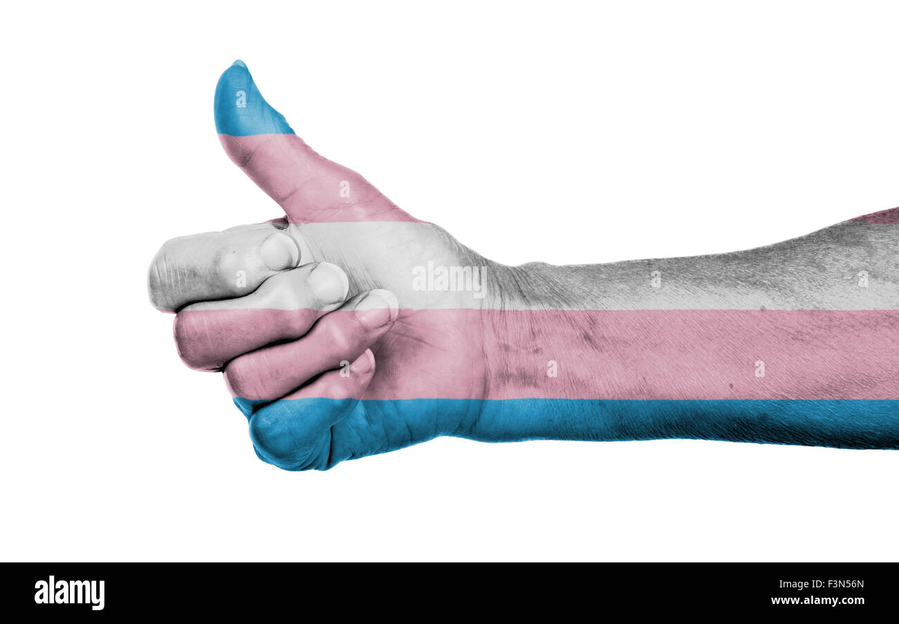 Old woman with arthritis giving the thumbs up sign, Trans Pride Stock ...