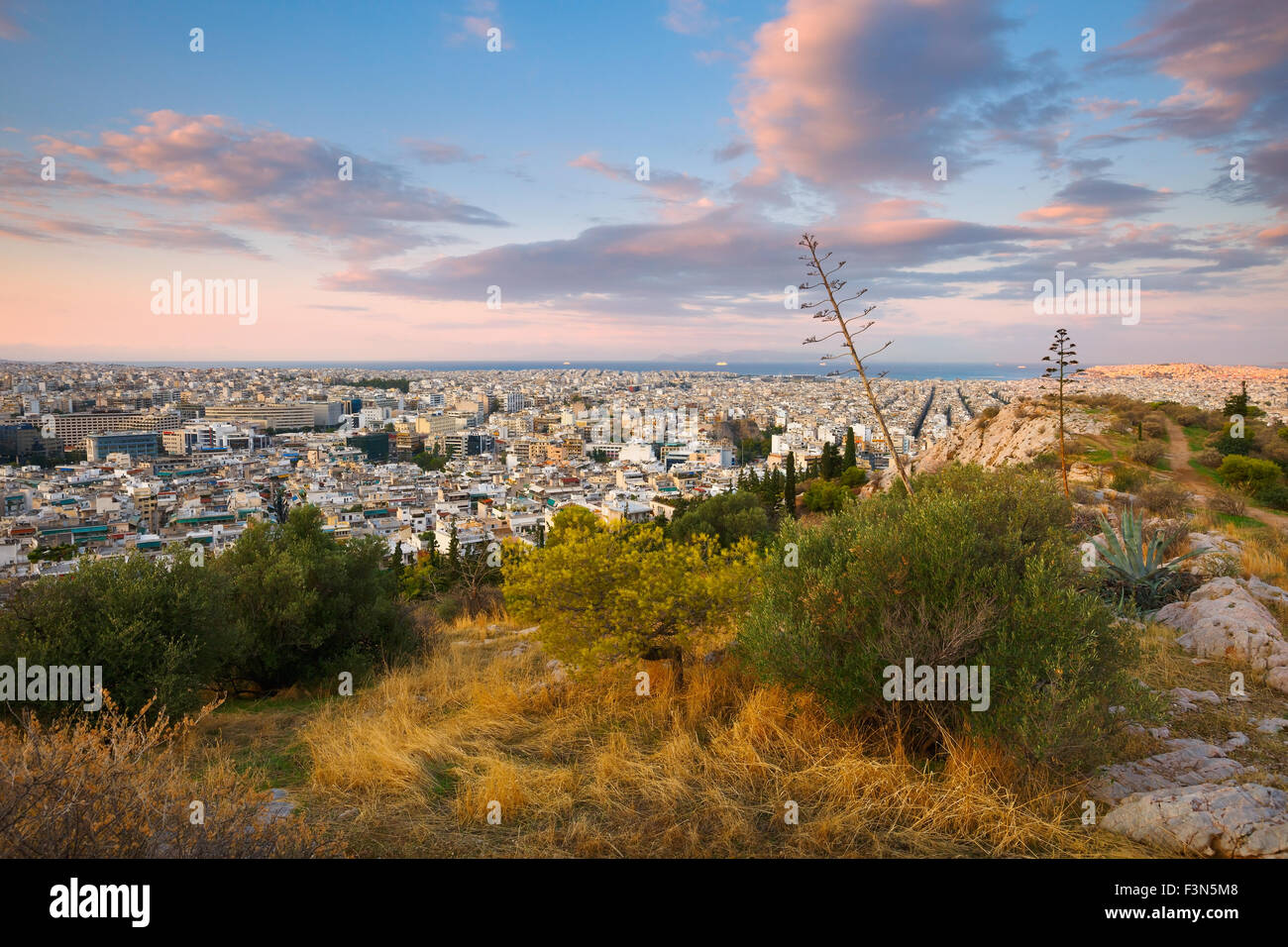 Morning view of Athens from Filopappou hill, Greece Stock Photo - Alamy