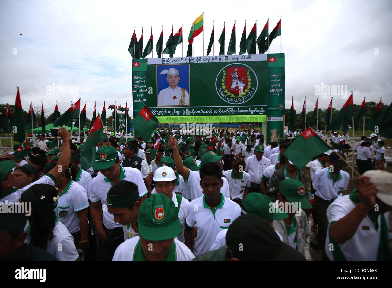Yangon, Myanmar. 10th Oct, 2015. Members of Myanmar's ruling Union ...