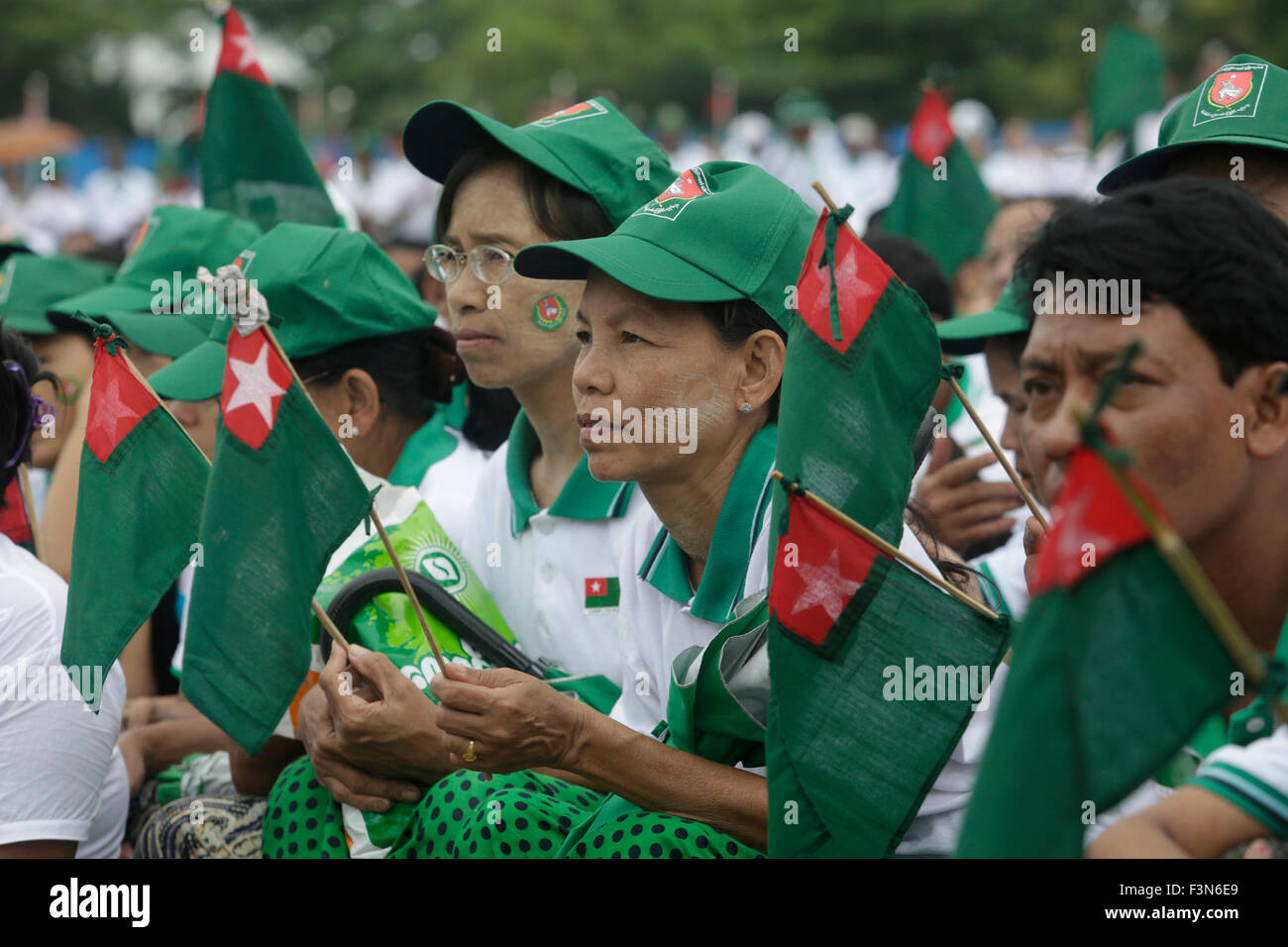 Yangon, Myanmar. 10th Oct, 2015. Members of Myanmar's ruling Union ...