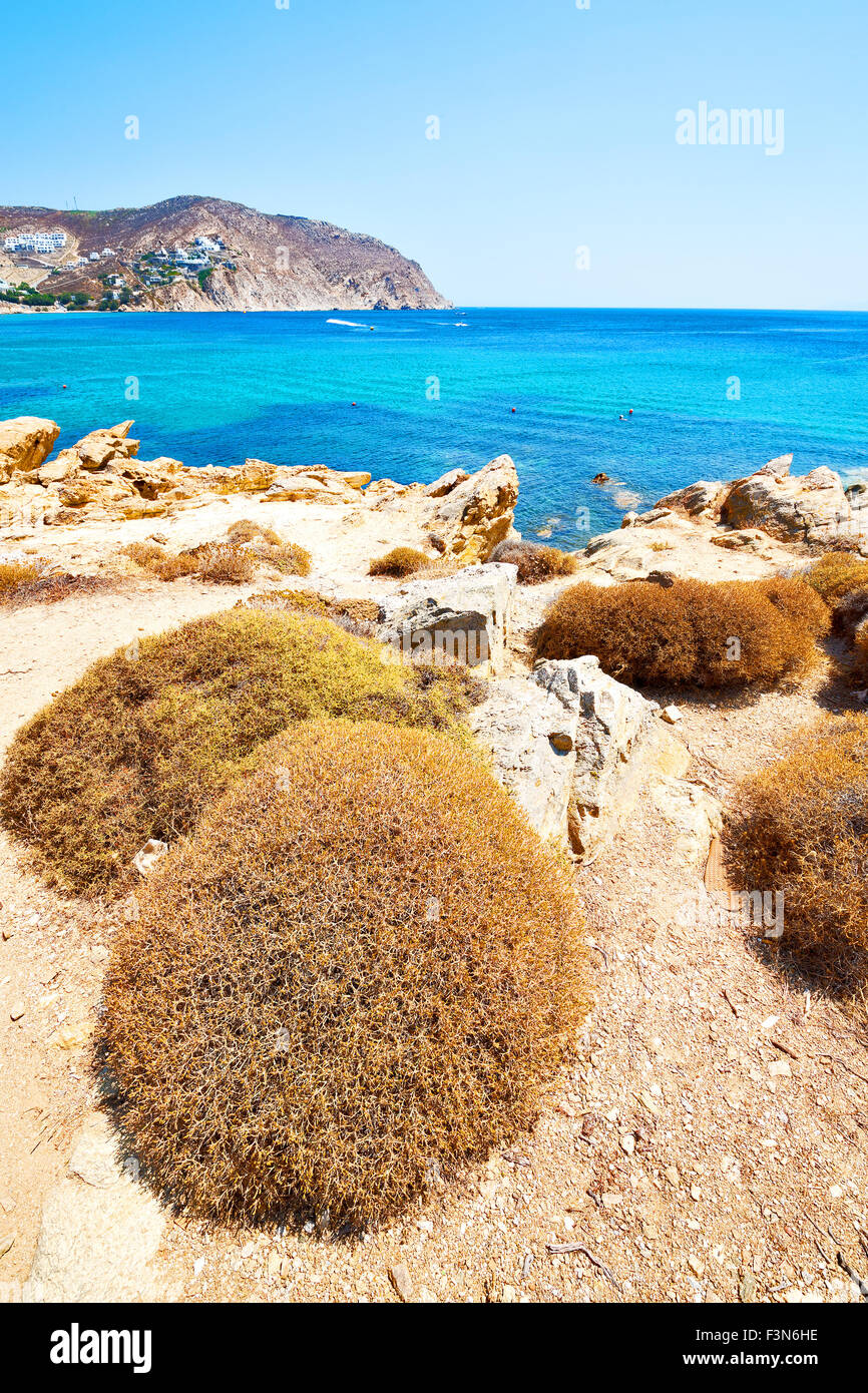 in greece the mykonos island rock sea and beach sky Stock Photo - Alamy