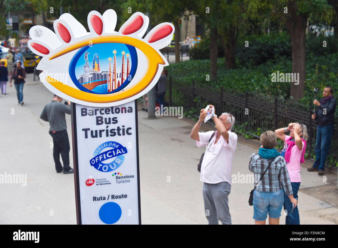 Street billboard advertising tourist bus in Barcelona Catalonia Spain ...