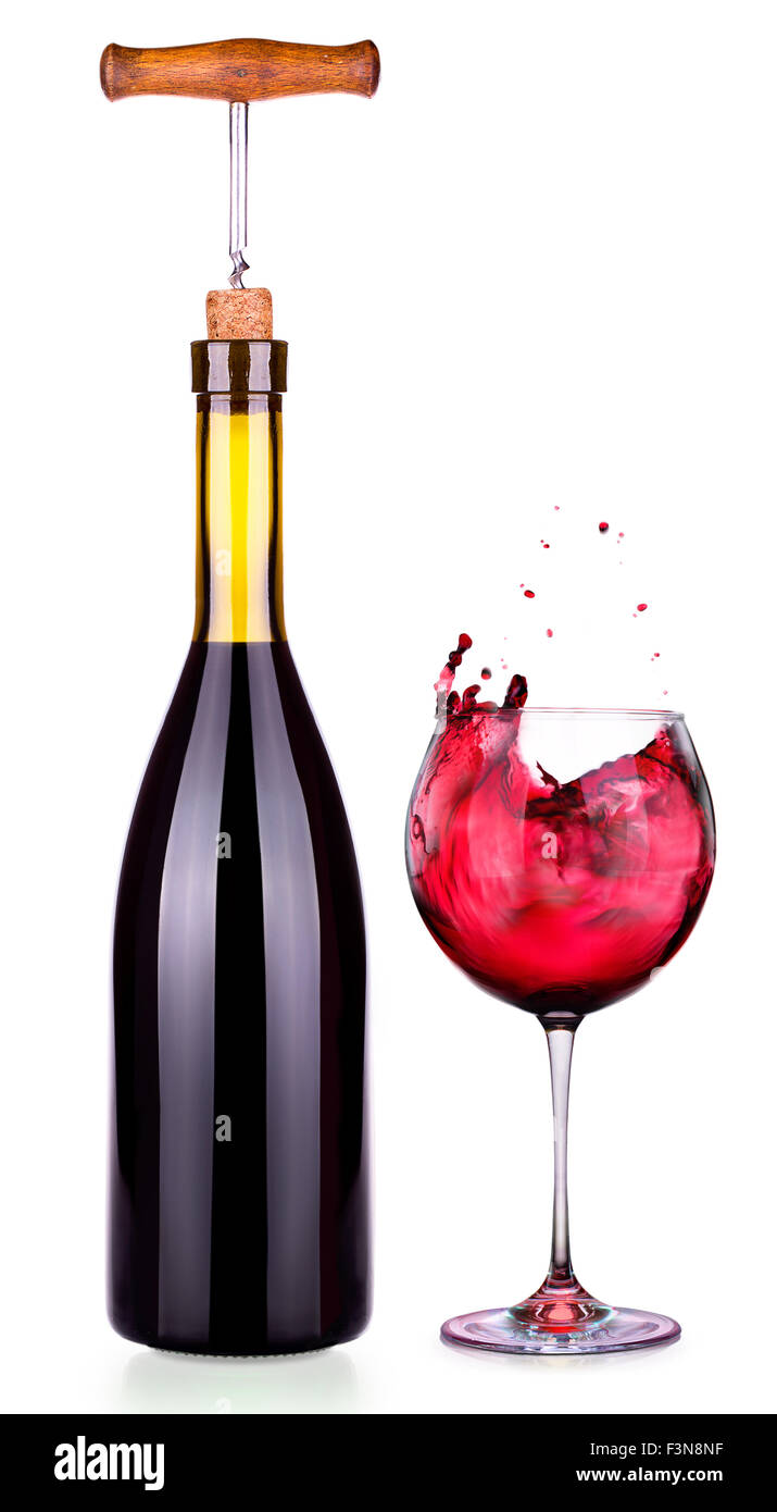 Elegant red wine glass and bottle isolated background Stock Photo - Alamy